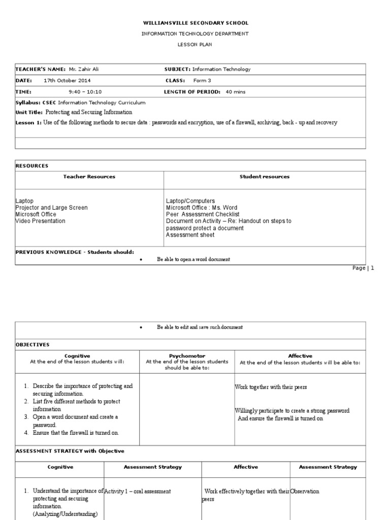 Data Security Lesson Plan | PDF | Teachers | Password