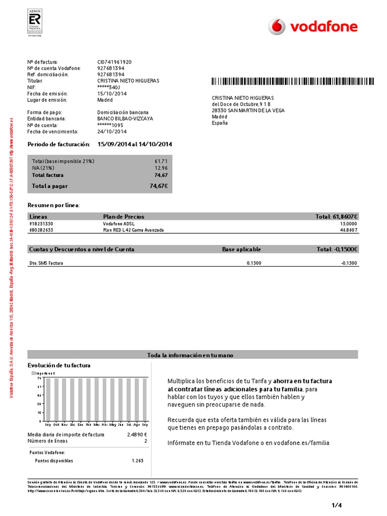 Factura Vodafone España Octubre 2014 | PDF | Android (sistema operativo ...