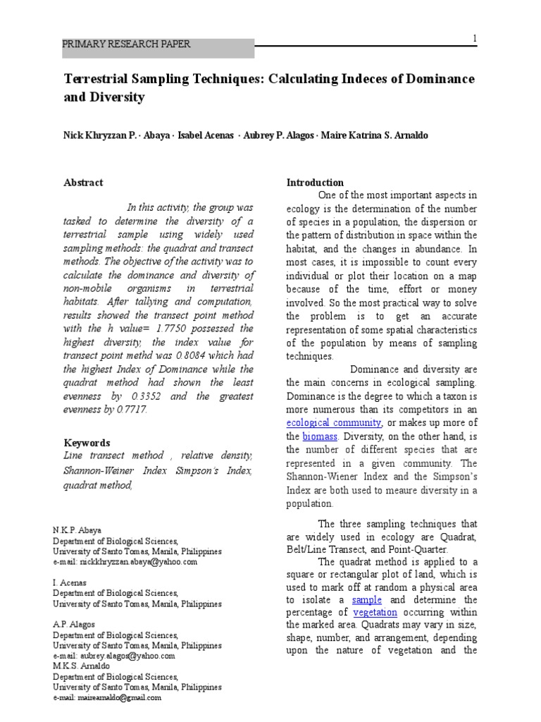 Terrestrial Sampling Techniques | PDF | Ecology | Biogeochemistry