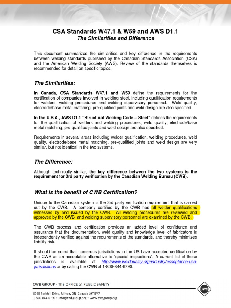 Csa w471 Vs Aws d11 Similarities and Differences | PDF | Welding ...