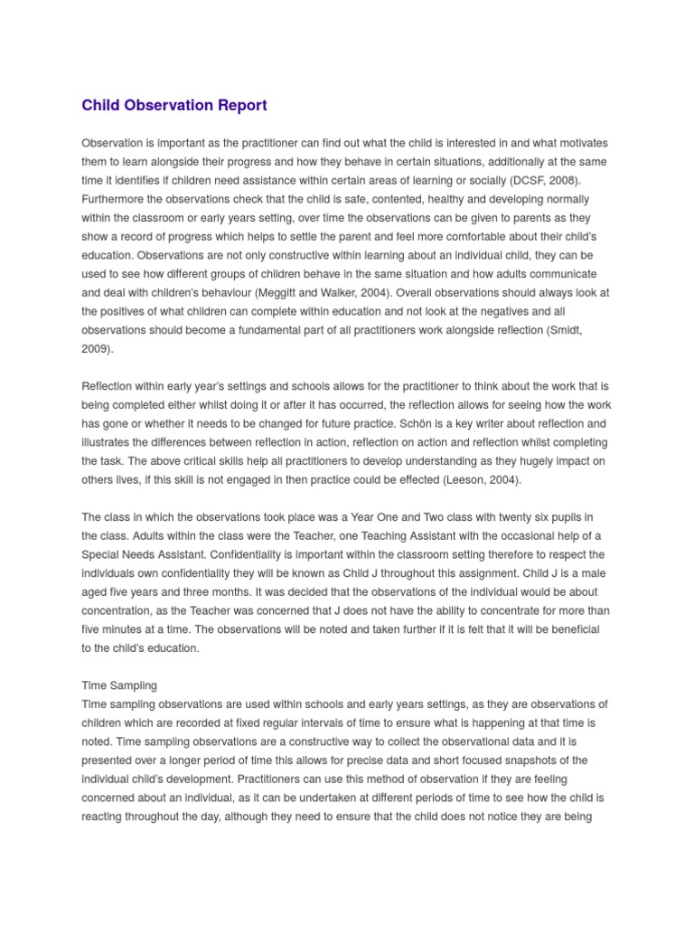 Child Observation Report | PDF | Sampling (Statistics) | Behavior