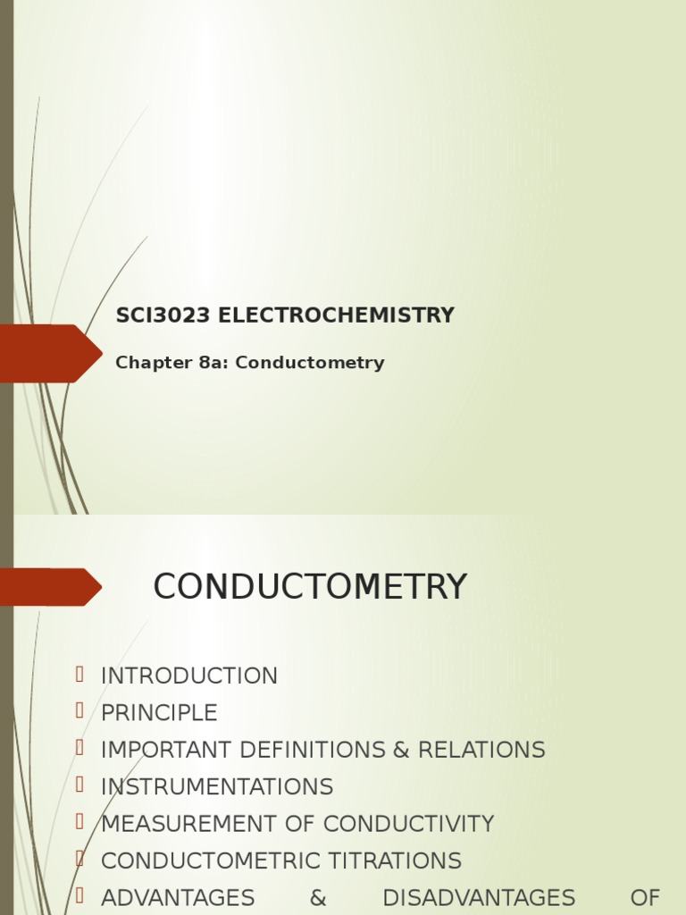Chap 8a Conductometry | PDF | Electrical Resistance And Conductance | Electric Current