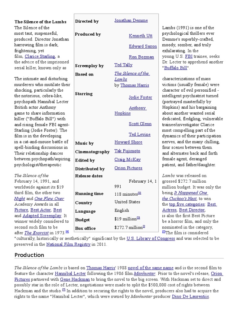 The Silence of The Lambs | PDF | Cinema | Leisure