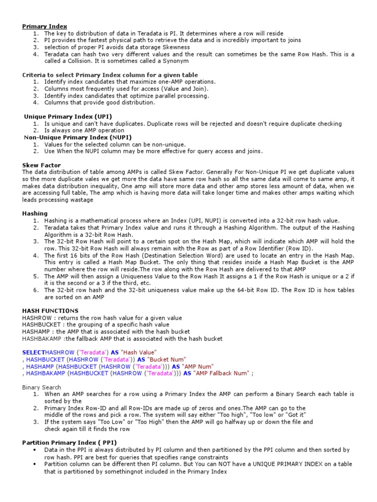 Teradata Internals | PDF | Database Index | Table (Database) Teradata Internals | PDF | Database Index | Table (Database)