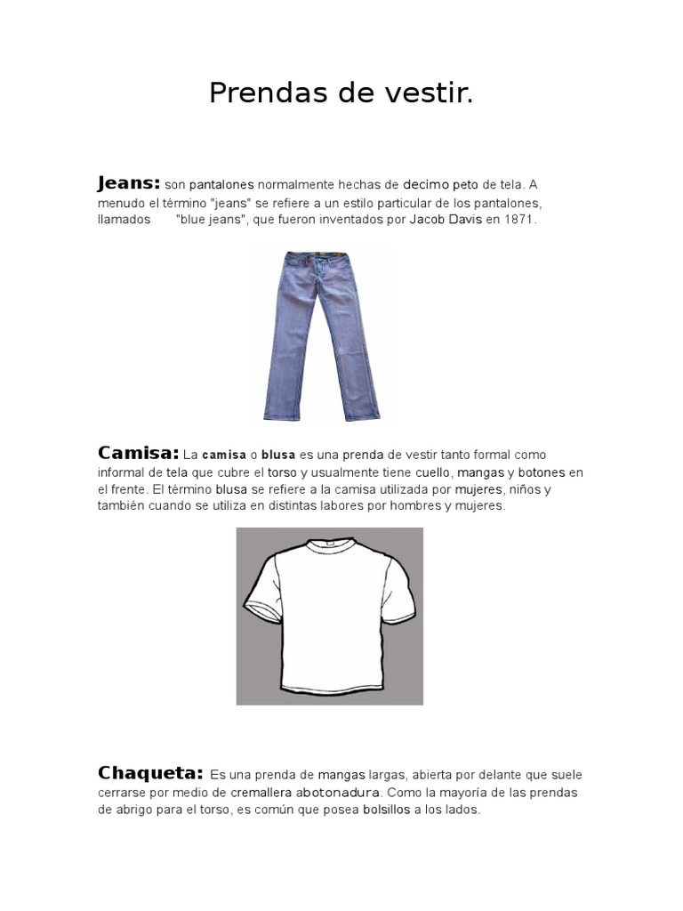 Tipos de prendas de vestir y su uso | PDF | Zapato | Ropa