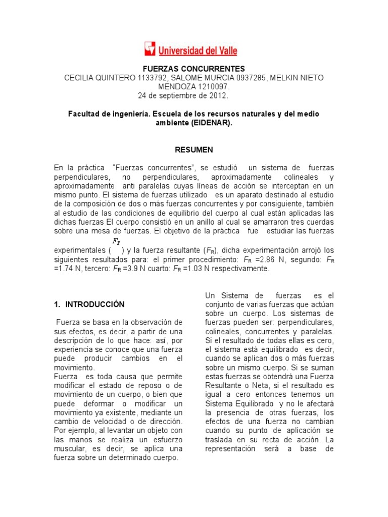 Laboratorio de Fuerzas | Descargar gratis PDF | Fuerza | Vector Euclidiano