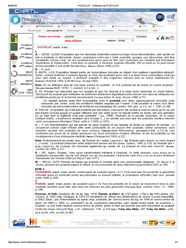 Postulat _ Définition de Postulat | Axiome | Sémantique