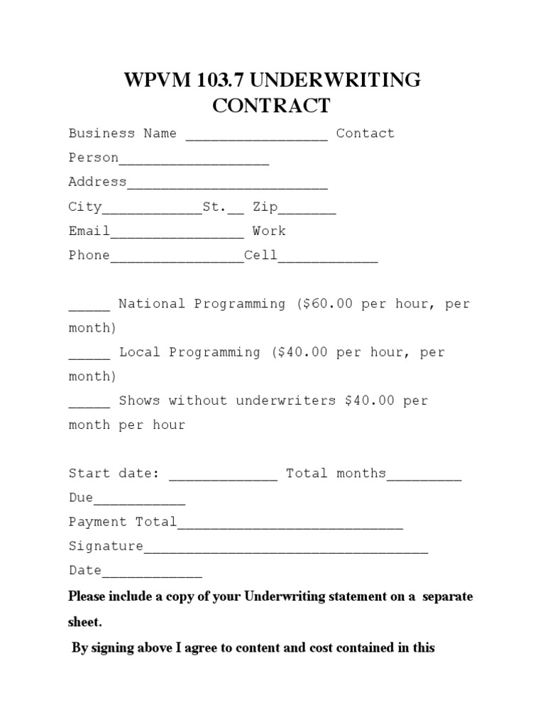 Underwriter Contract | PDF | Service Industries | Money