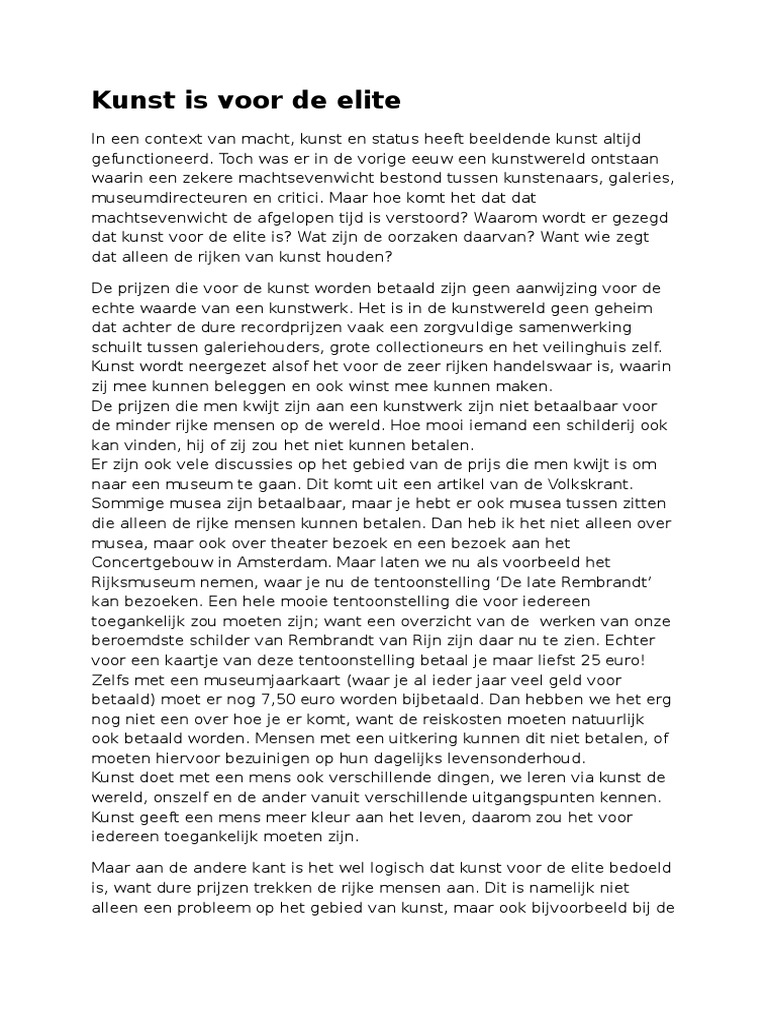 Kunst Is Voor de Elite CKV Betoog Po5! | PDF