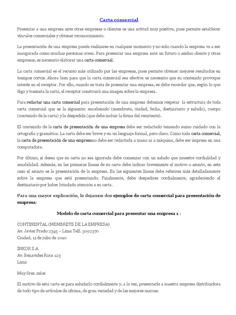 Formato De Carta Comercial Fecha