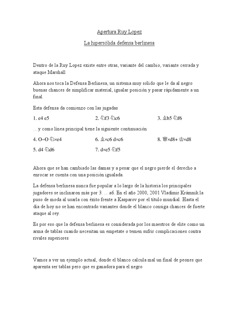 Defensa Berlinesa en Ruy Lopez | PDF