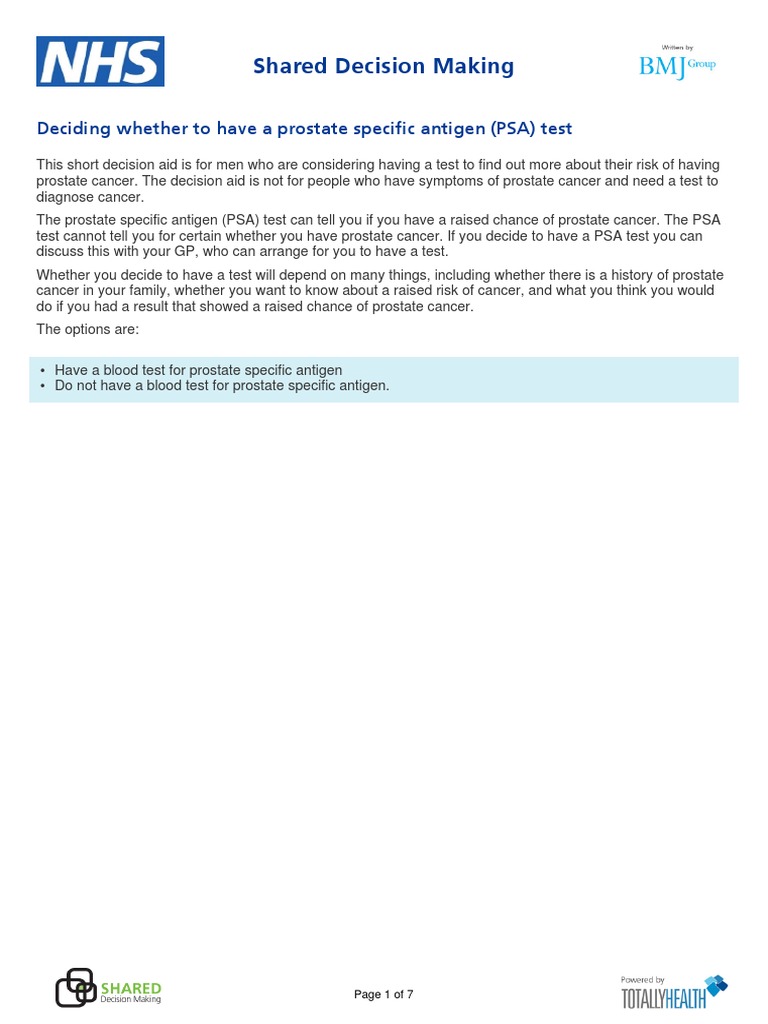 Deciding Whether To Have A Prostate Specific Antigen Psa Test | PDF ...