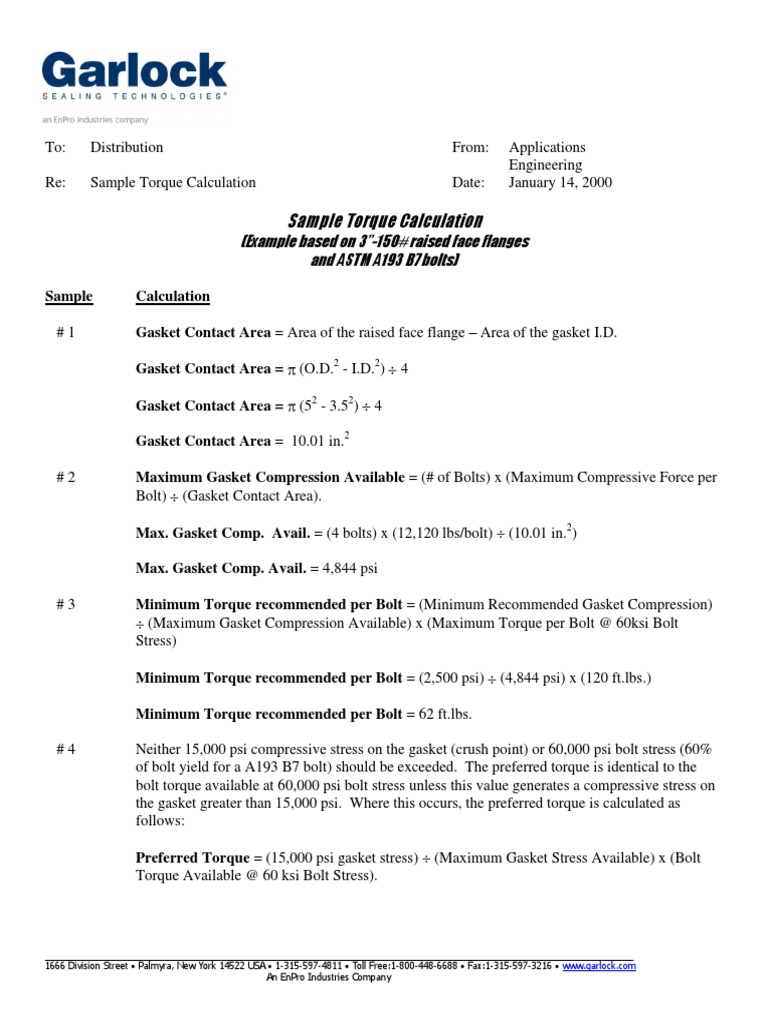 Garlock Sample Torque Calculation | PDF