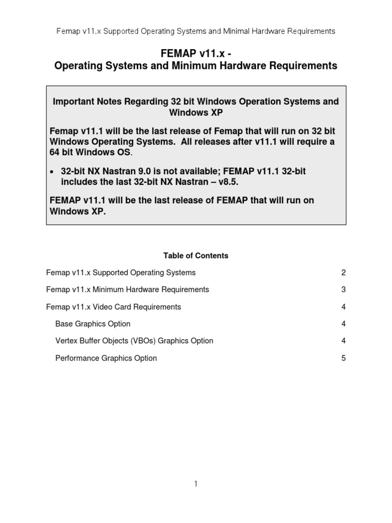 FEMAP Hardware Requirements - V11.x | PDF | 64 Bit Computing | Microsoft Windows