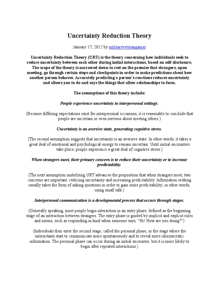 Uncertainty Reduction Theory | PDF | Interpersonal Communication ...