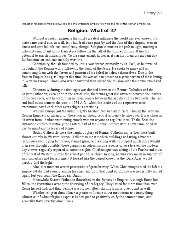 Religion's Role in Medieval Europe | PDF | Catholic Church | Byzantine ...