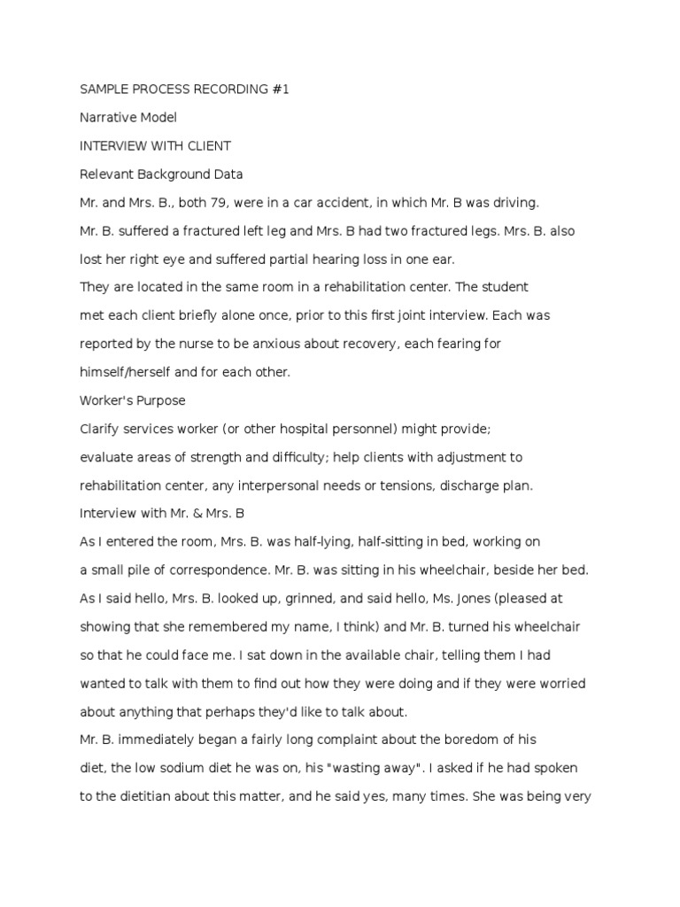 Sample Process Recording | PDF | Wellness | Medical