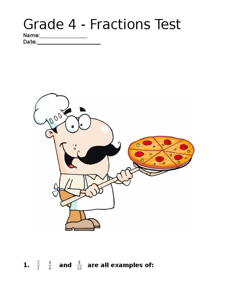 Grade 4 - Fractions Test: Name: Date | PDF