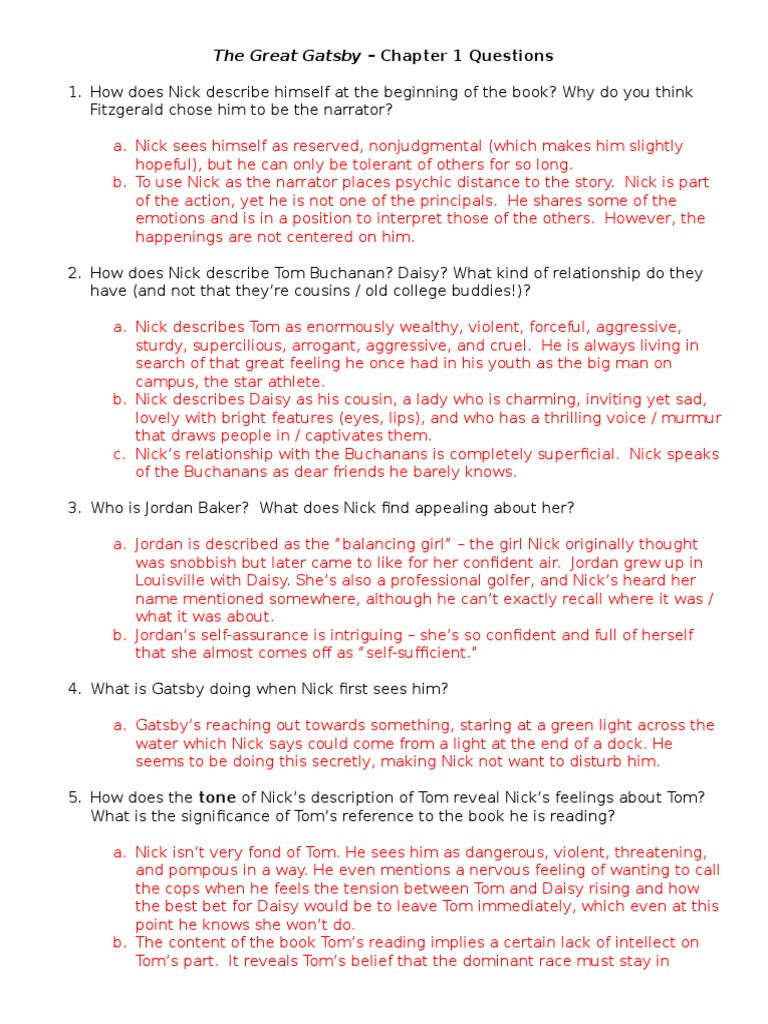 Gatsby Questions Answer Key 2013 | PDF | The Great Gatsby