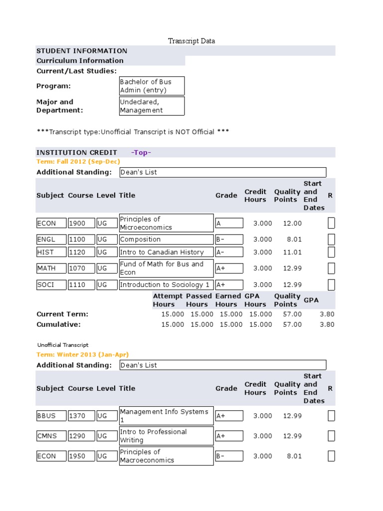 Transcripts | PDF | Grading (Education) | Academia