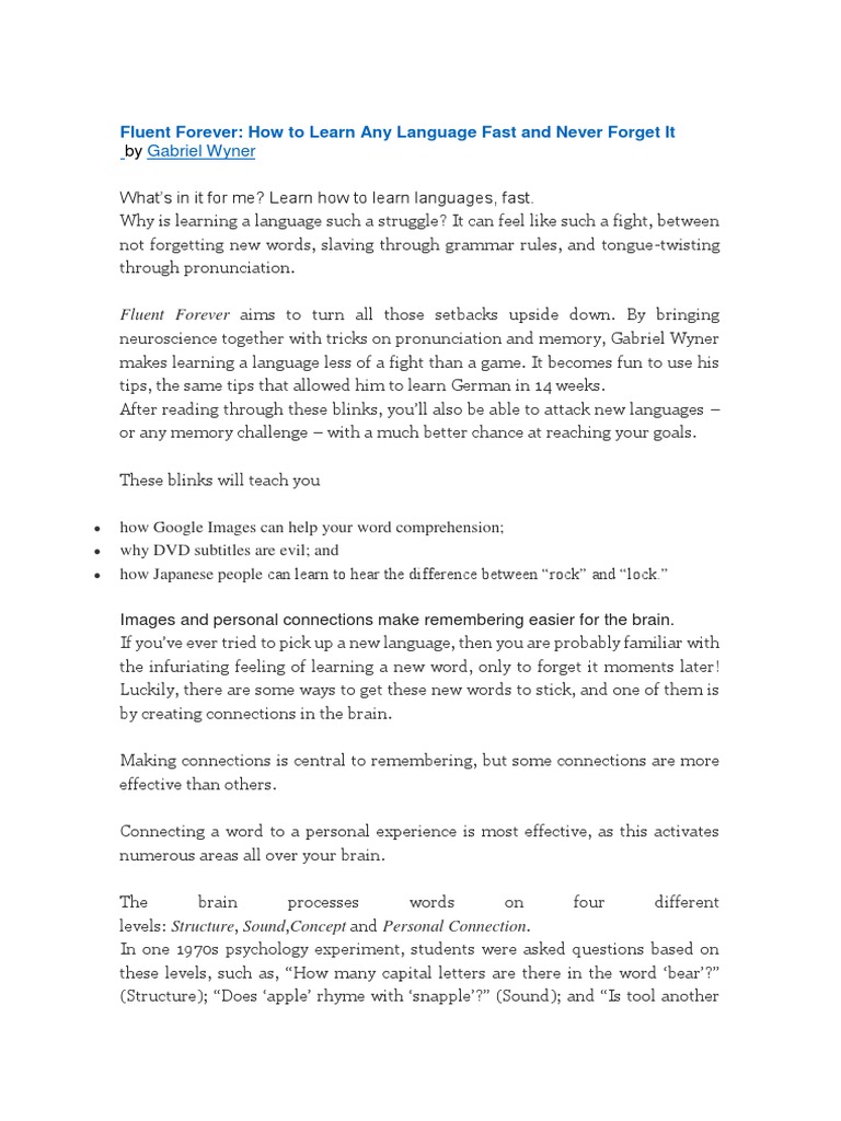 Fluent Forever | PDF | Grammatical Gender | Recall (Memory)