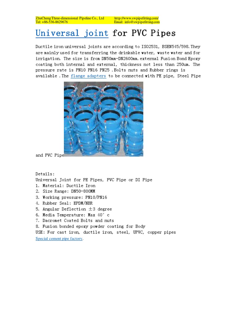 Universal Joints for PVC Pipe Systems | PDF