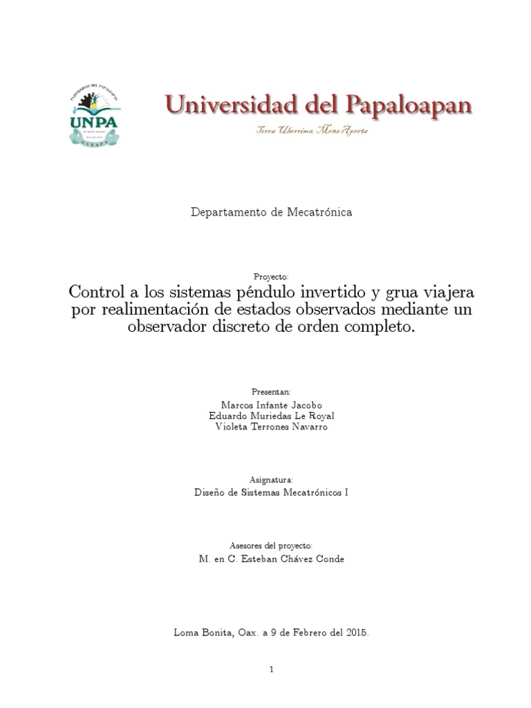 Control de Péndulo Invertido y Grua Viajera | PDF | Realimentación ...