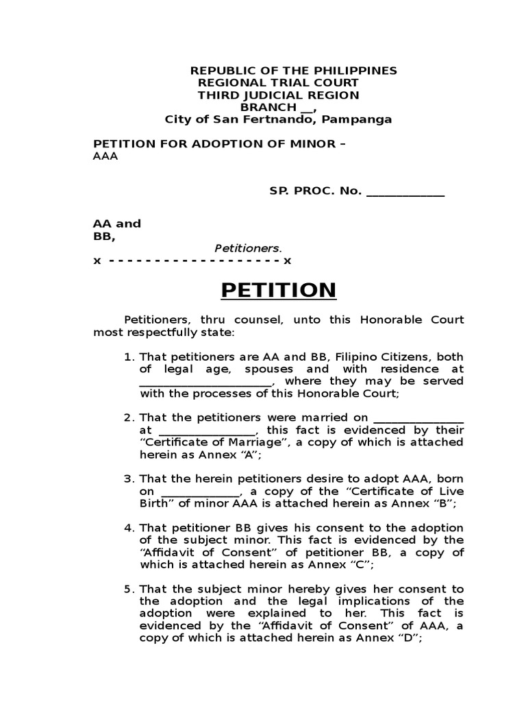 Sample Petition for Adoption | Prayer | Public Law | Free 30-day Trial ...