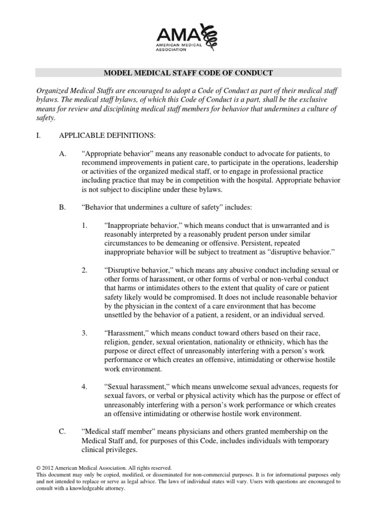Ama Medical Staff Code of Conduct | PDF | Patient | Health Care