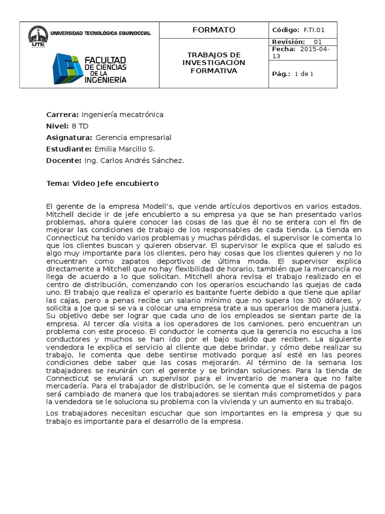 Resumen Video Jefe Encubierto | PDF