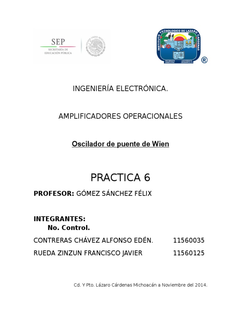 Reporte de Practica Oscilador de Puente Wien | PDF | Física | Electrónica