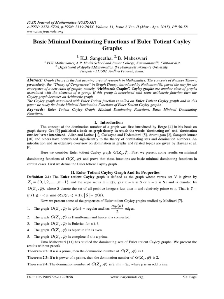 Basic Minimal Dominating Functions of Euler Totient Cayley Graphs | PDF ...