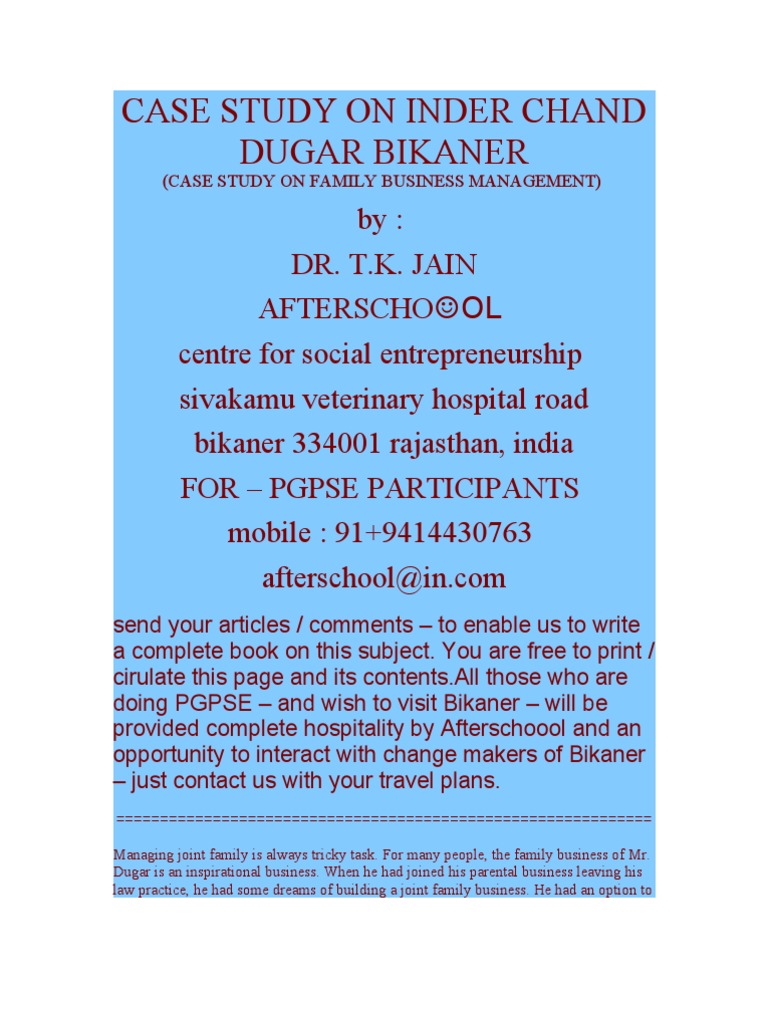 Case Study On Inder Chand Dugar Bikaner | PDF | Partnership | Expense