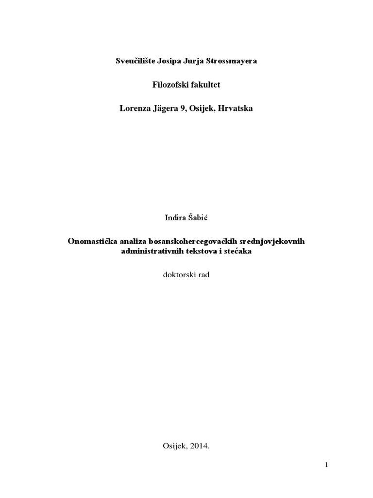 Indira Sabic, Onomasticka Analiza Bosanskohercegovackih ...