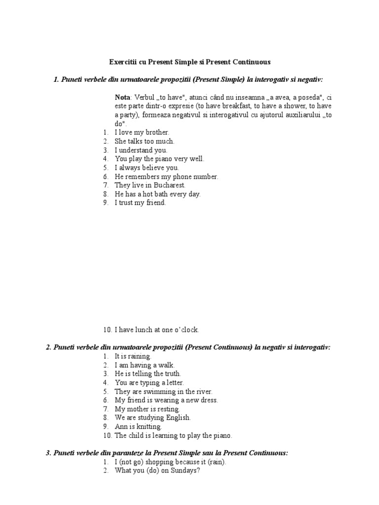 Exercitii Cu Present Simple Si Present Continuous | Grammar | Style ...