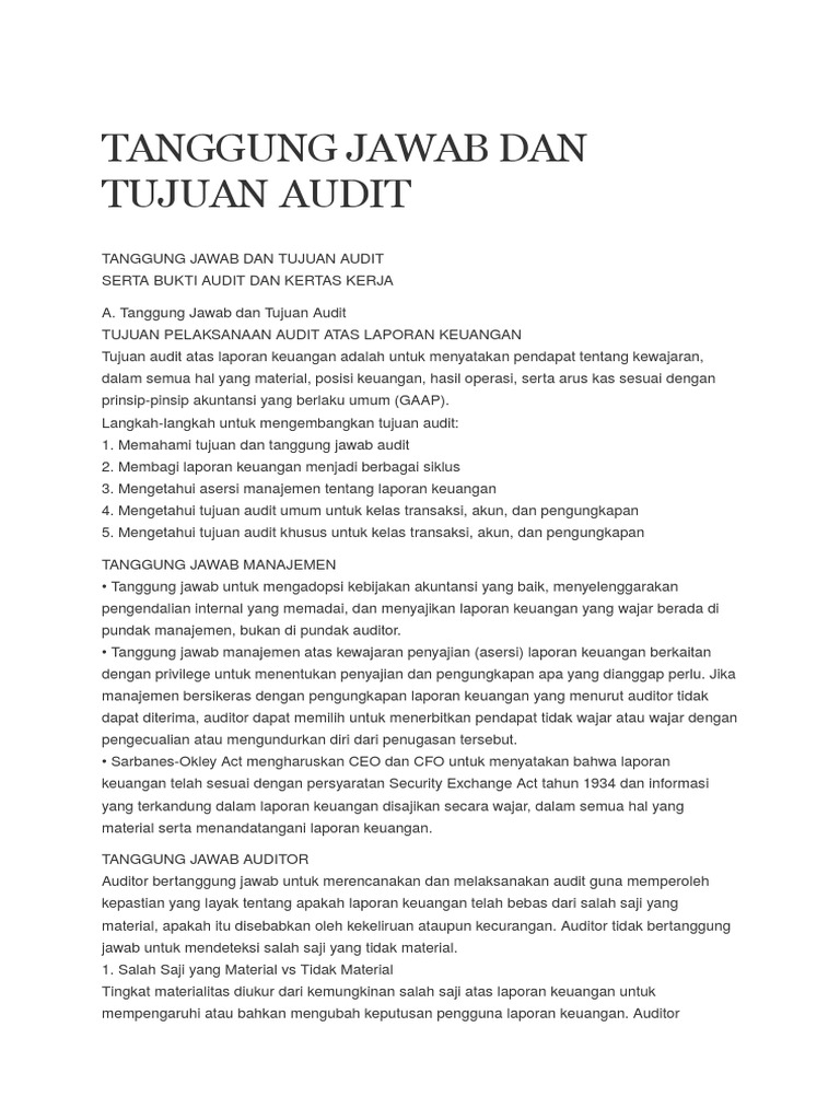 Tujuan Dan Tanggung Jawab Audit