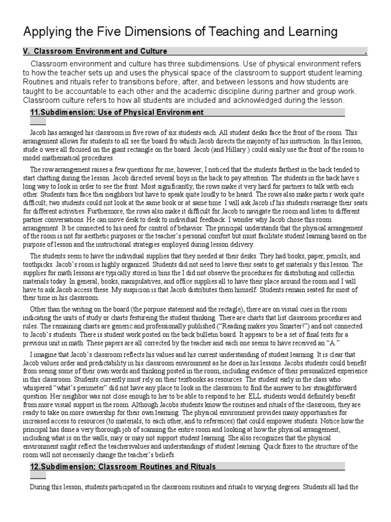 Applying The Five Dimensions of Teaching and Learning | PDF | Classroom ...