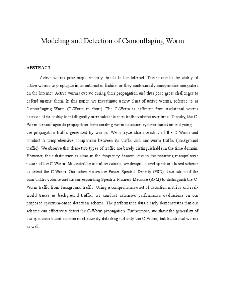 Modeling and Detection of Camouflaging Worm | PDF | Computer Engineering | Computing