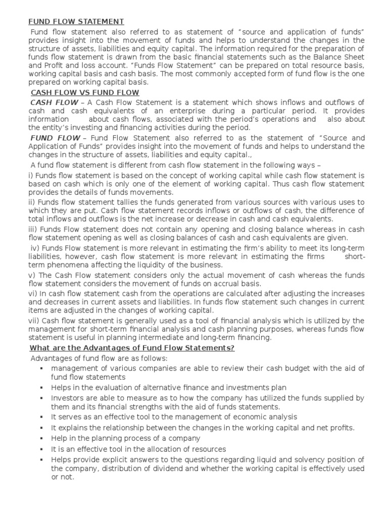 Funds Flow Statement | PDF | Cash Flow Statement | Working Capital