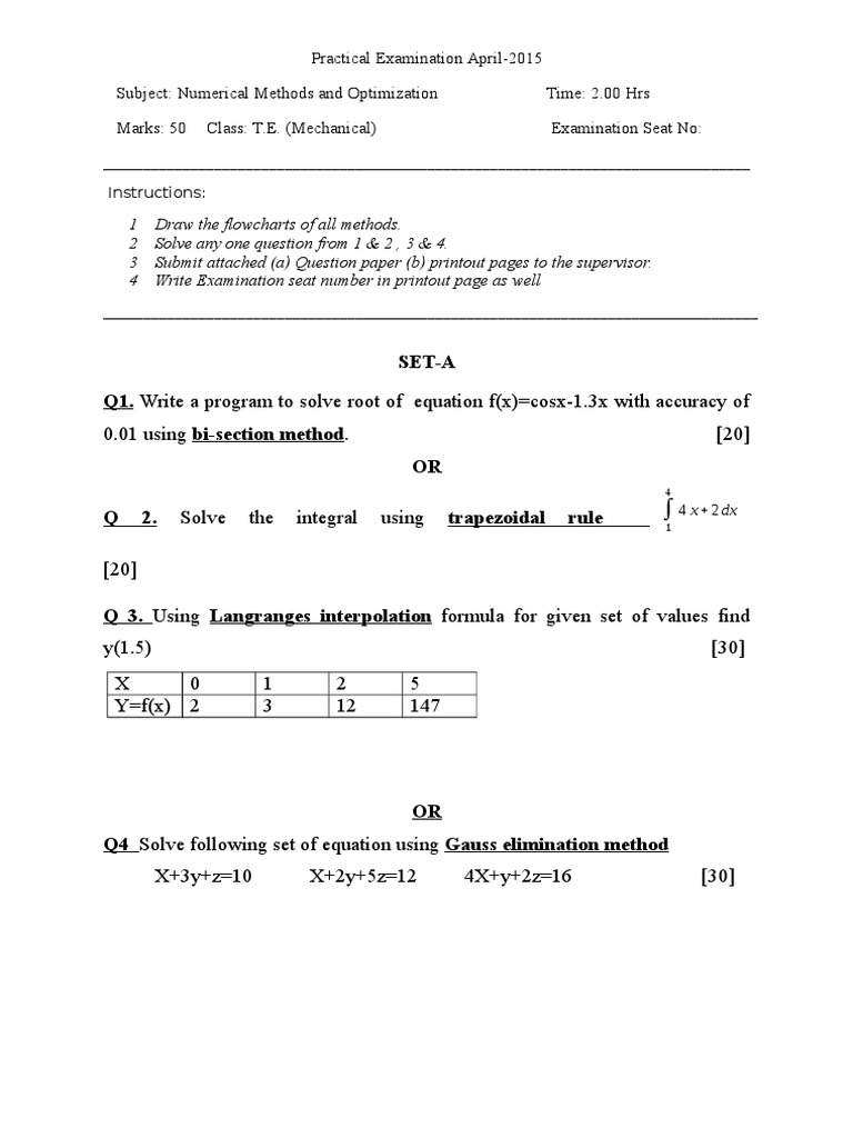 Nmo Ques | PDF | Numerical Analysis | Computer Programming