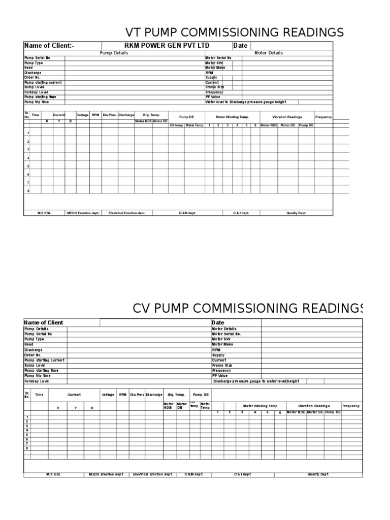 CV & VT Pump Commissioning Format. | PDF | Entertainment (General)
