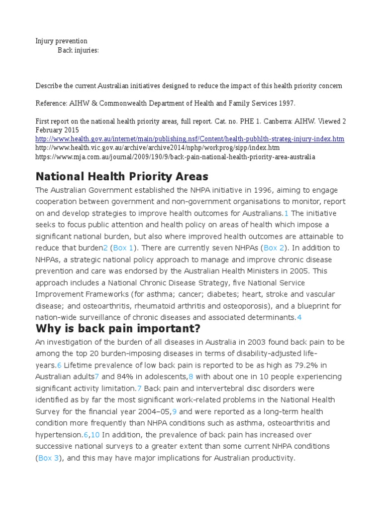 National Health Priority Areas | PDF | Chronic Condition | Back Pain
