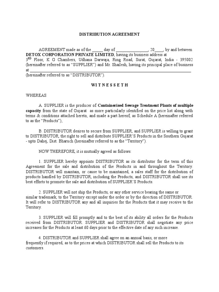 Distribution Agreement | PDF | Business Law | Virtue