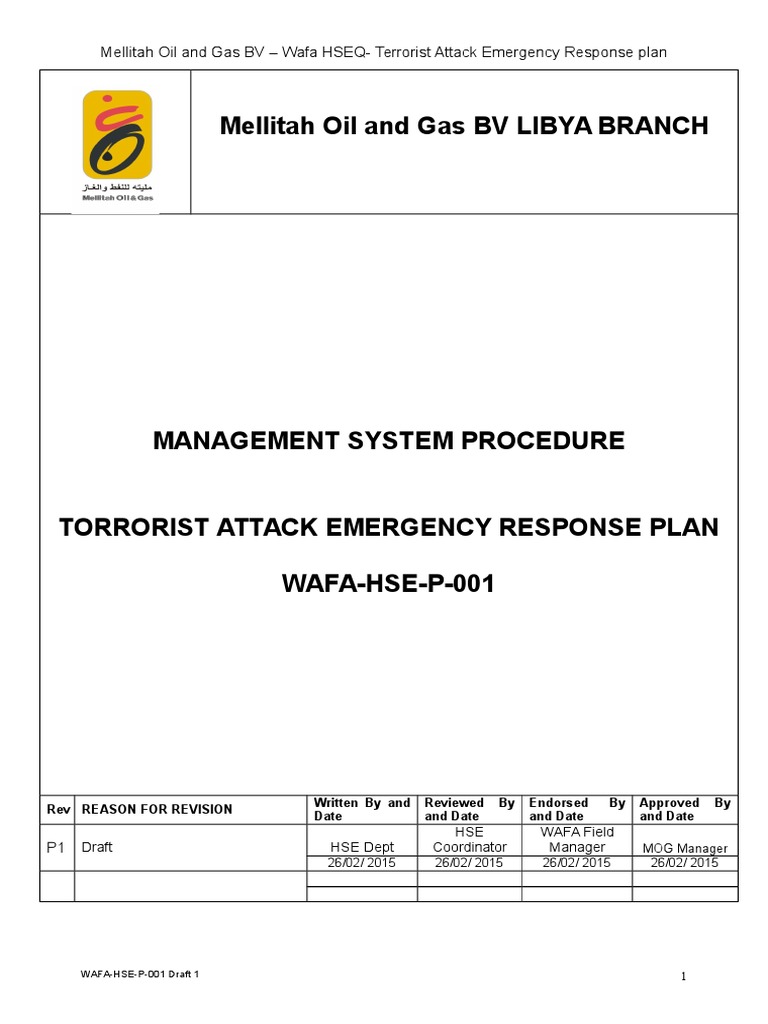 WAFA-HSEQ-P-001 Emergency Response Plan | PDF | Emergency | Emergency ...
