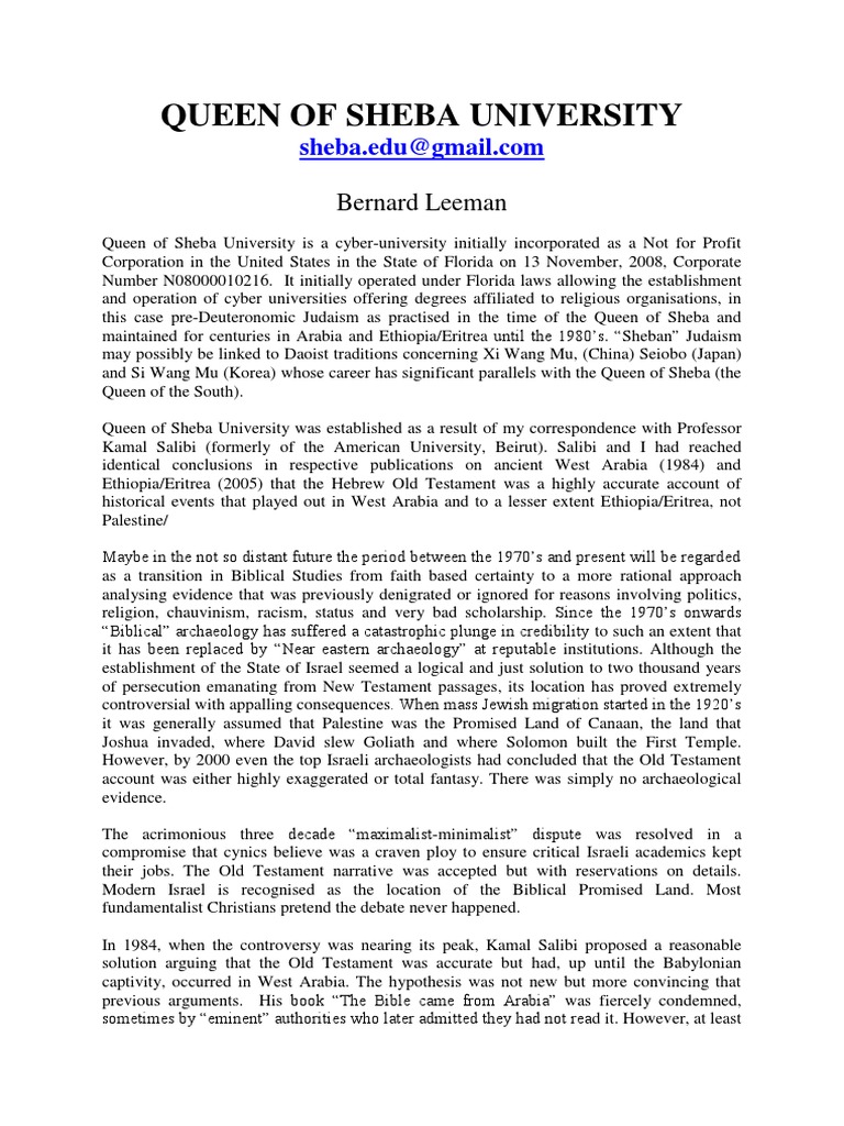 Queen of Sheba University | Download Free PDF | Queen Of Sheba | Land ...