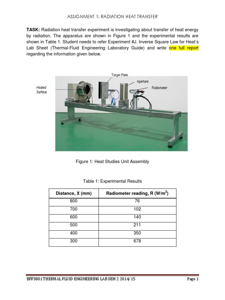 Radiation Heat Transfer Experiment Assignment | Download Free PDF ...