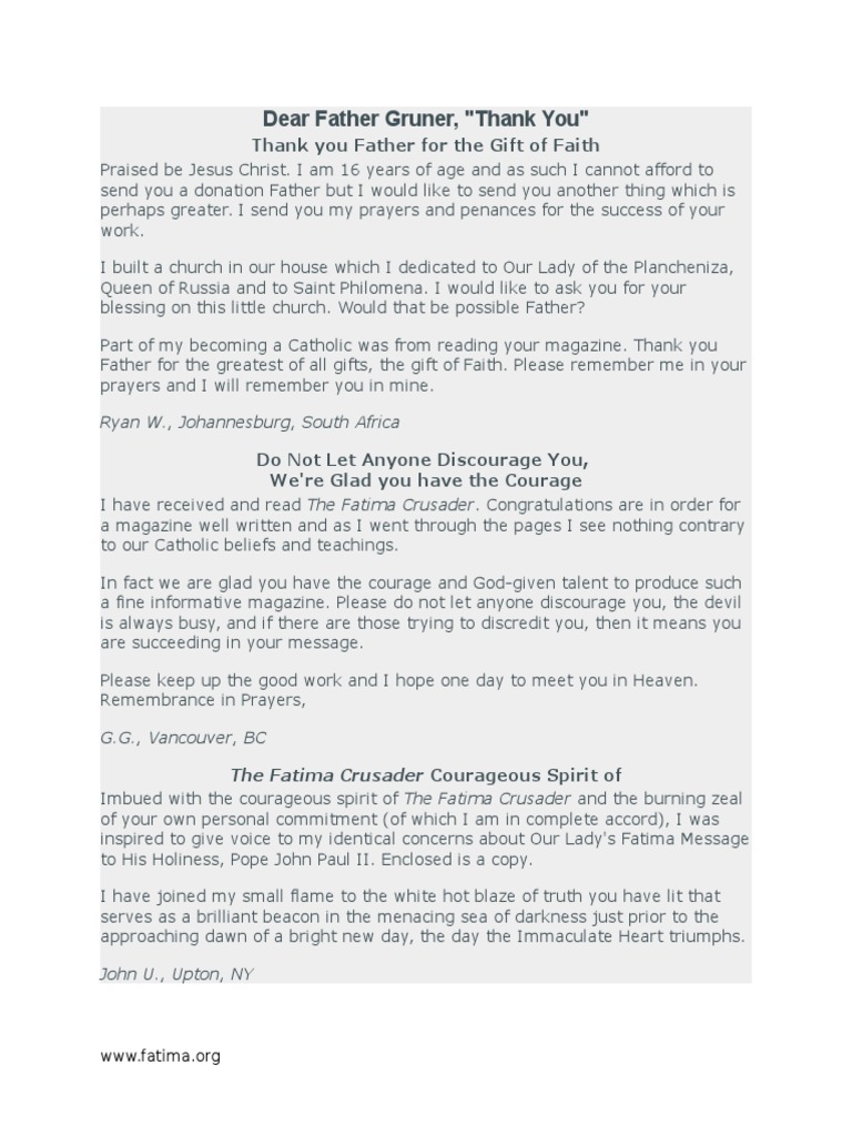 Gratitude Letters to Father Gruner | PDF | Our Lady Of Fátima ...