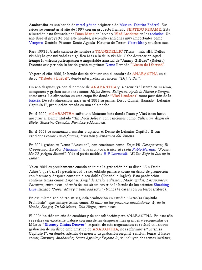 Anabantha Es Una Banda de Metal Gótico Originaria de México | PDF ...