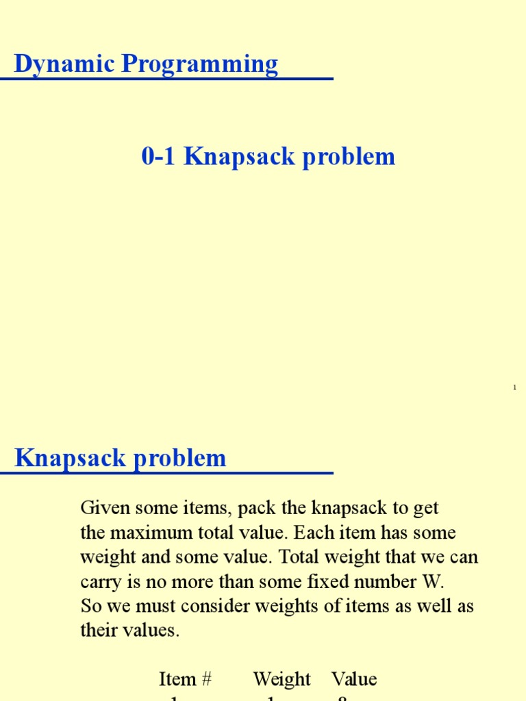 0 1 Knapsack | PDF | Dynamic Programming | Mathematical Concepts