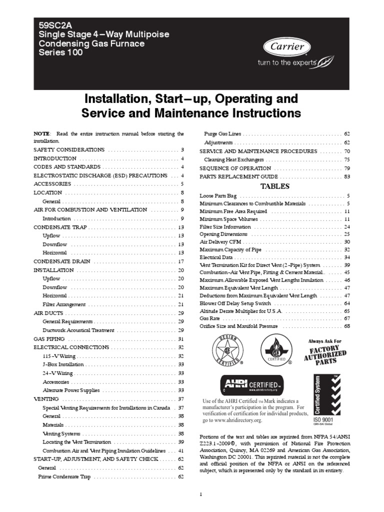 Carrier 59SC2A 100 Series Installation Manual | PDF | Furnace ...